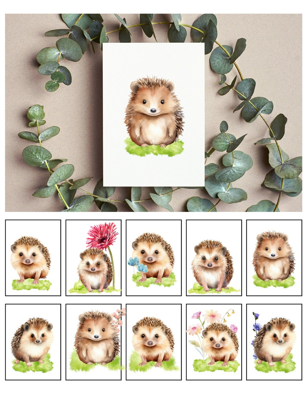 10 Personalized Notecards - 10 Designs/ Watercolor Hedgehogs - Card ...