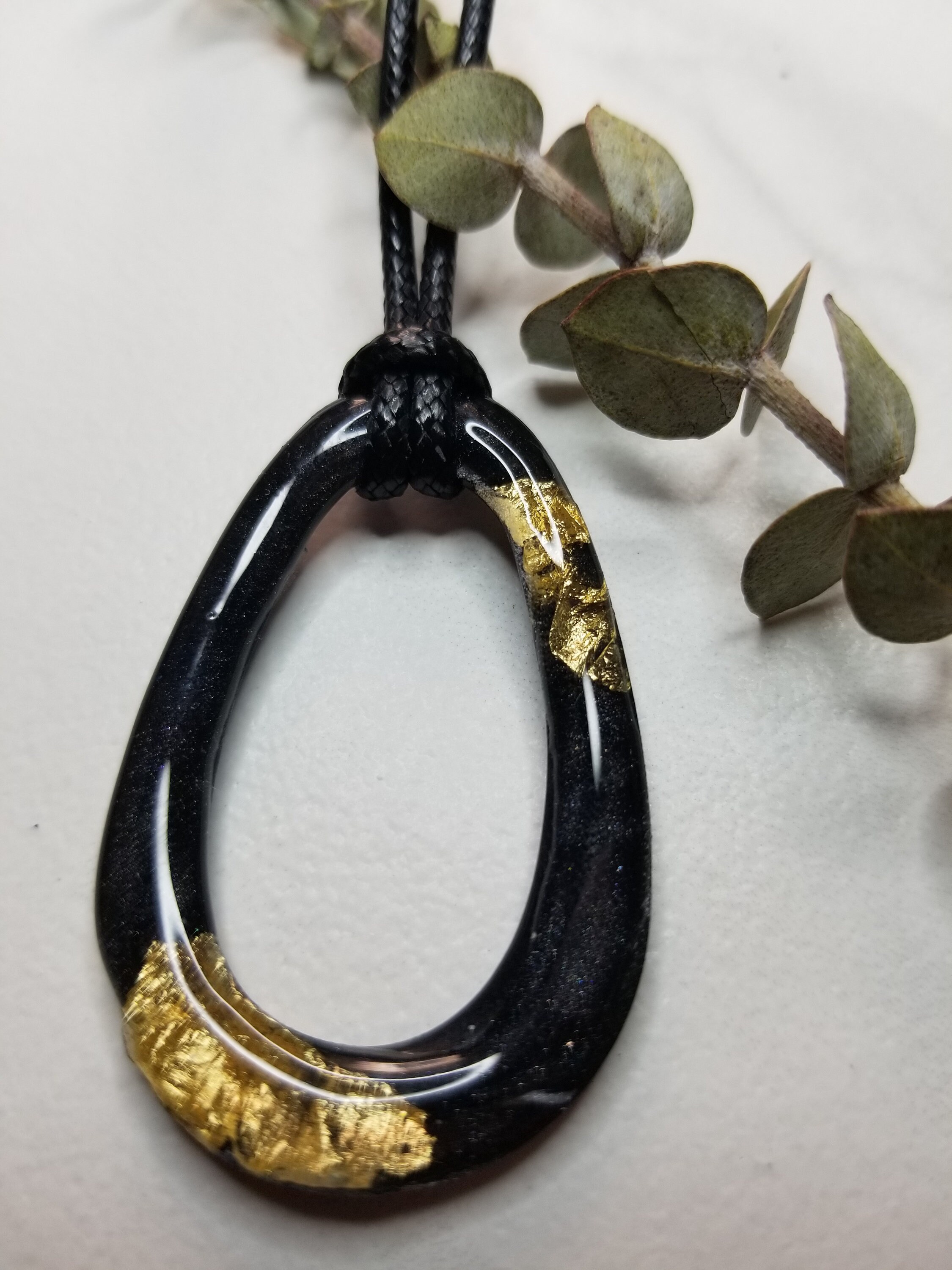 Black and Gold Flake Pendant Abstract Necklace - Etsy