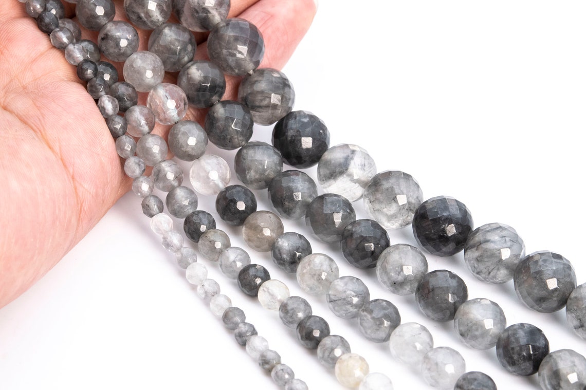 Gray Crystal Quartz, Natural Gemstone 4/6/8/10mm Faceted Cut Round ...