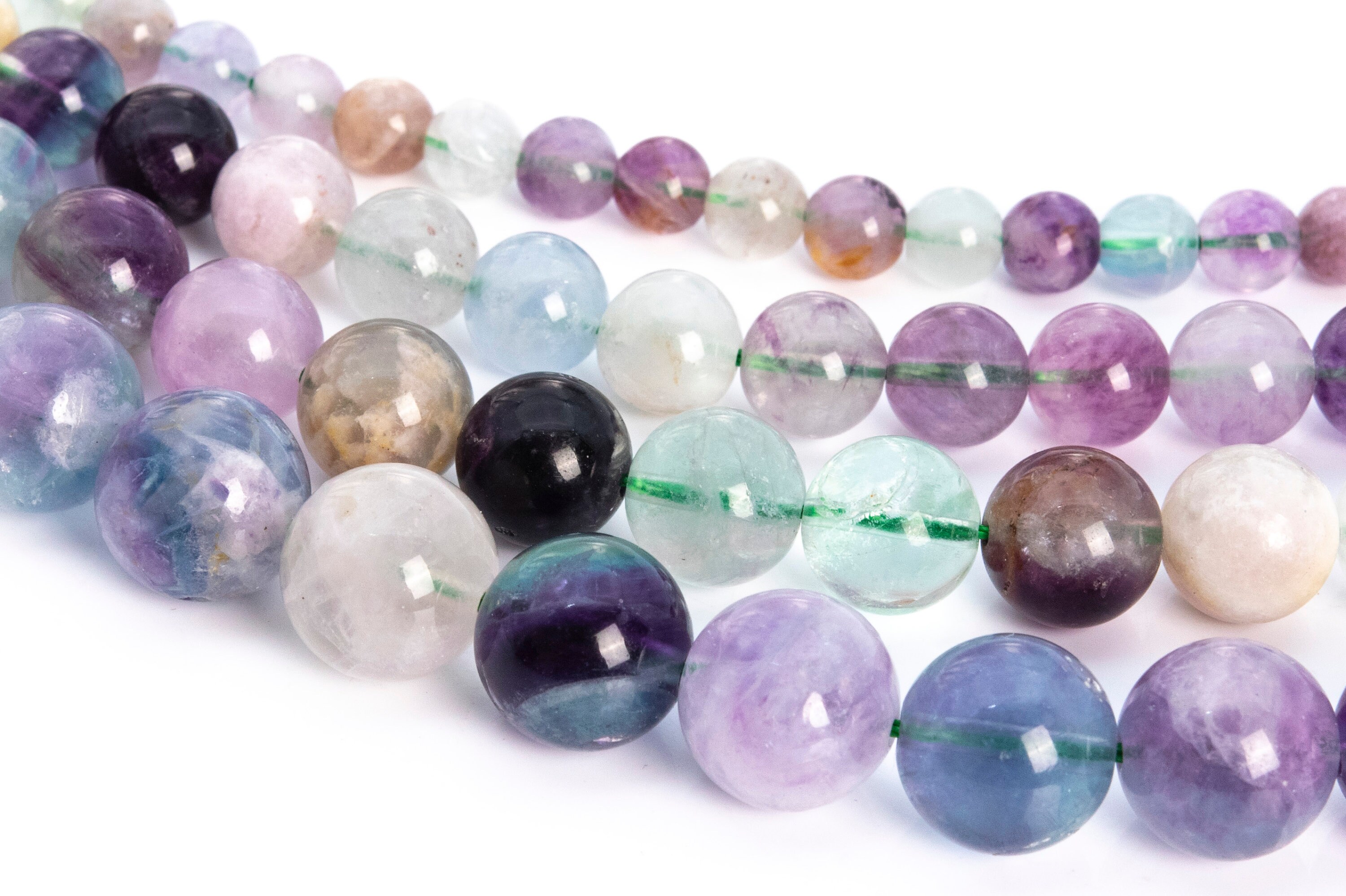 Fluorite, Multicolor Natural Gemstone 8/10mm Smooth Round Loose Beads ...