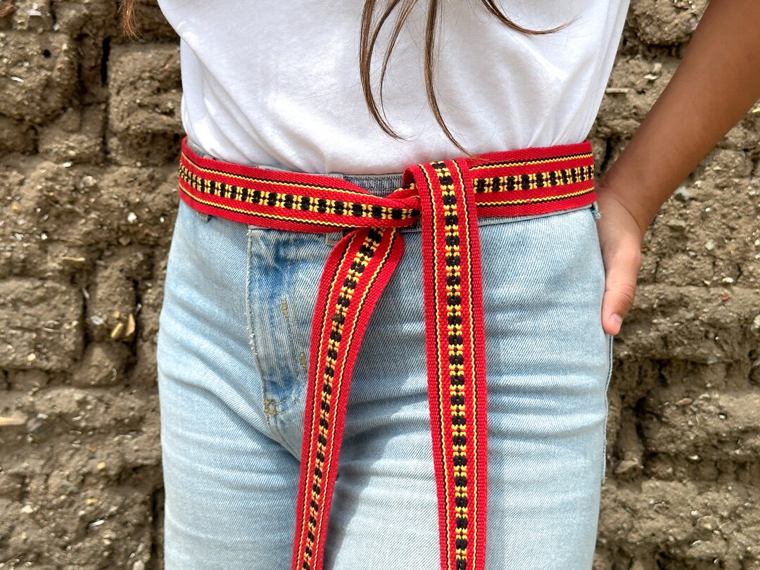 Red Mexican Hand Woven Sash Belt Mexican Hat Band Mexican Traditional ...