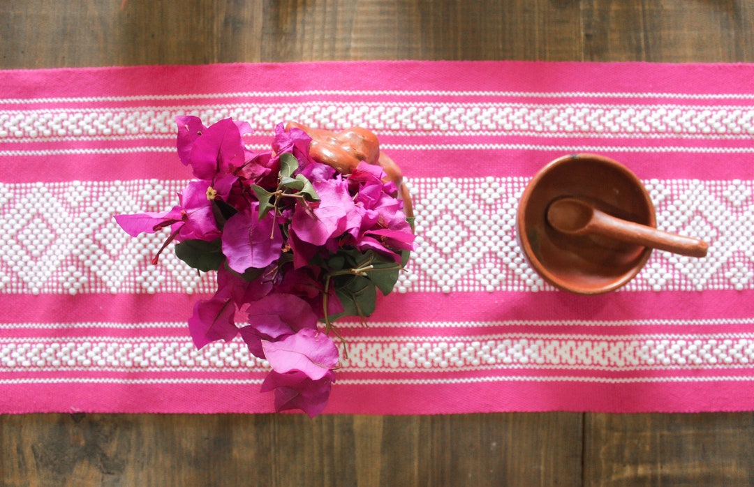Mexican Table Runner Mexican Table Cloth Hot Pink and White Wedding ...