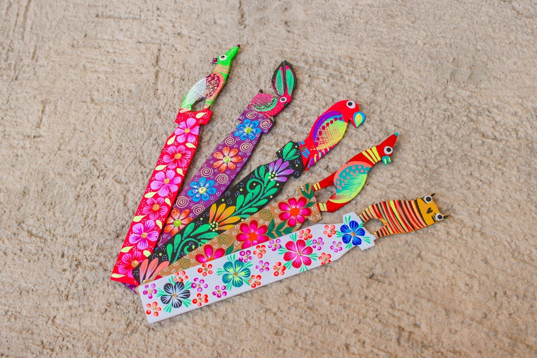 Mexican Bookmark, Unique Wood Bookmark With Flowers, Mexican Party ...