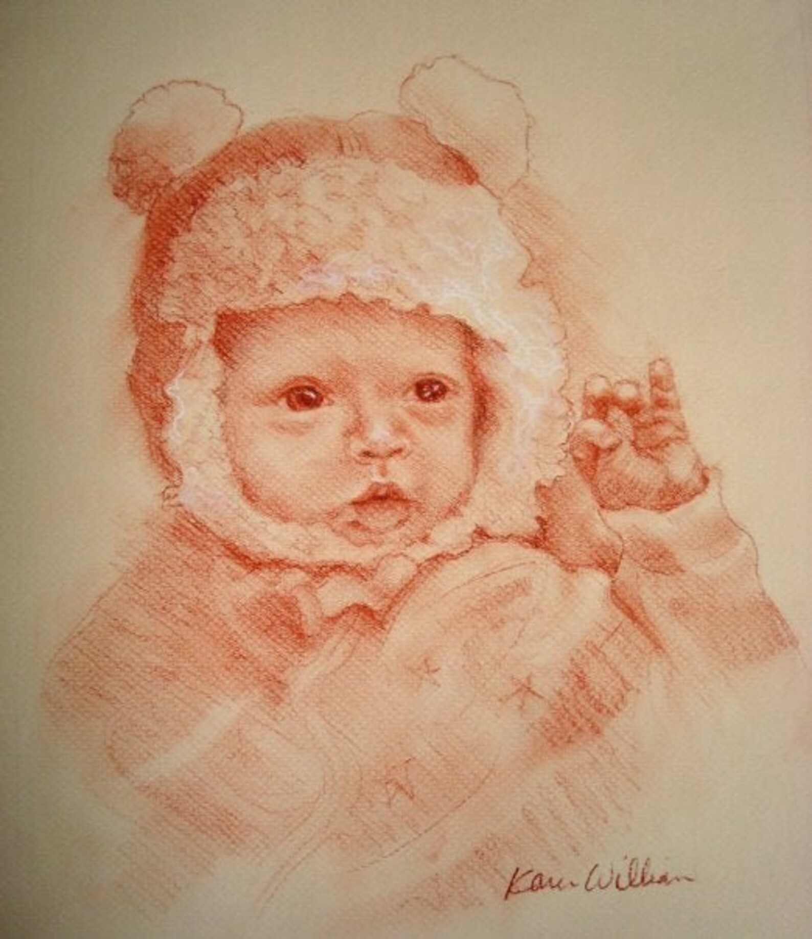 Sepia Pastel Portrait Drawing on Off-white or Natural Color Paper. - Etsy