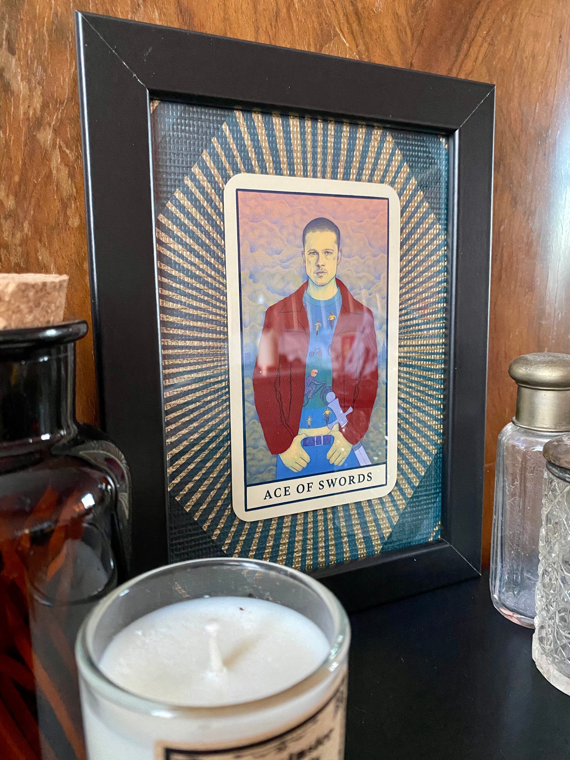 Framed and Backed Illustrated Tarot Card of Brad Pitt as Tyler Durden ...