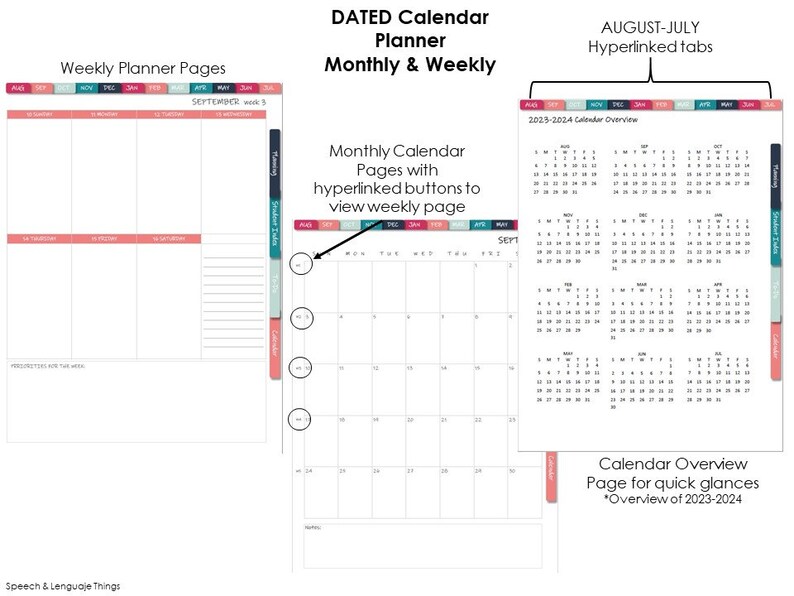 2023-2024 Speech Therapy Calendar, Planning, Goal, Data, and Contact ...