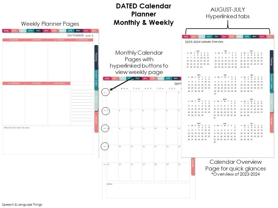2023-2024 Speech Therapy Calendar, Planning, Goal, Data, and Contact ...