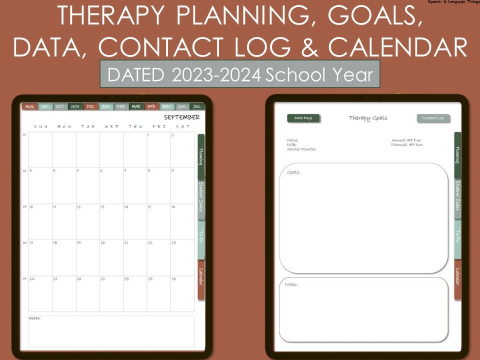 2023-2024 Speech Therapy Calendar, Planning, Goal, Data, and Contact ...