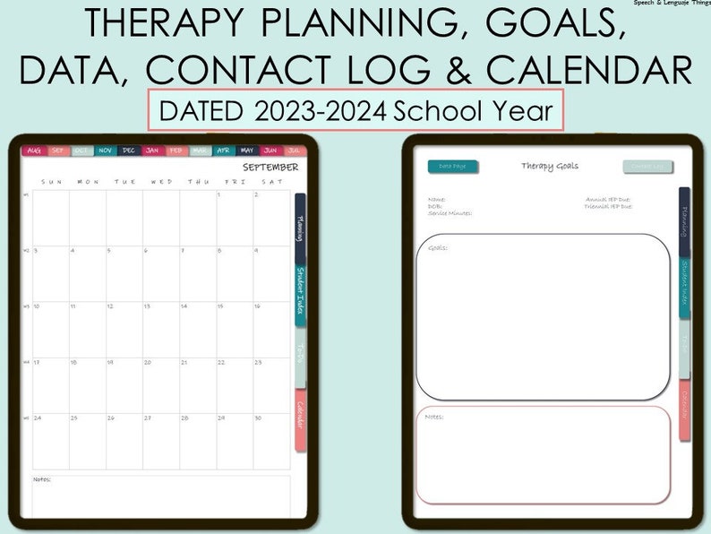 2023-2024 Speech Therapy Calendar, Planning, Goal, Data, and Contact ...