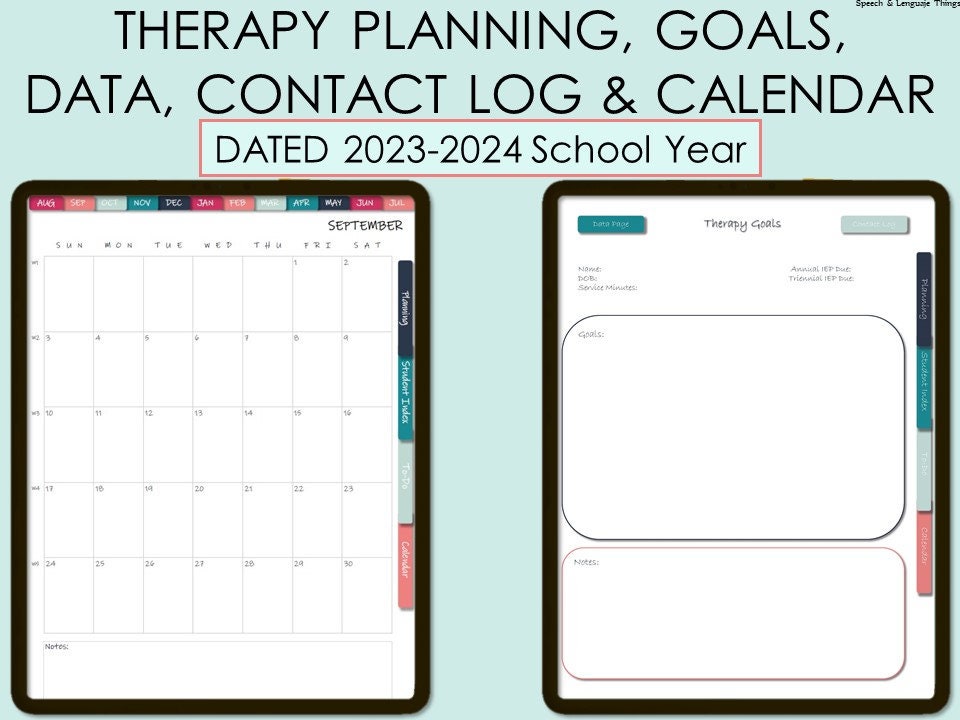 2023-2024 Speech Therapy Calendar, Planning, Goal, Data, and Contact ...