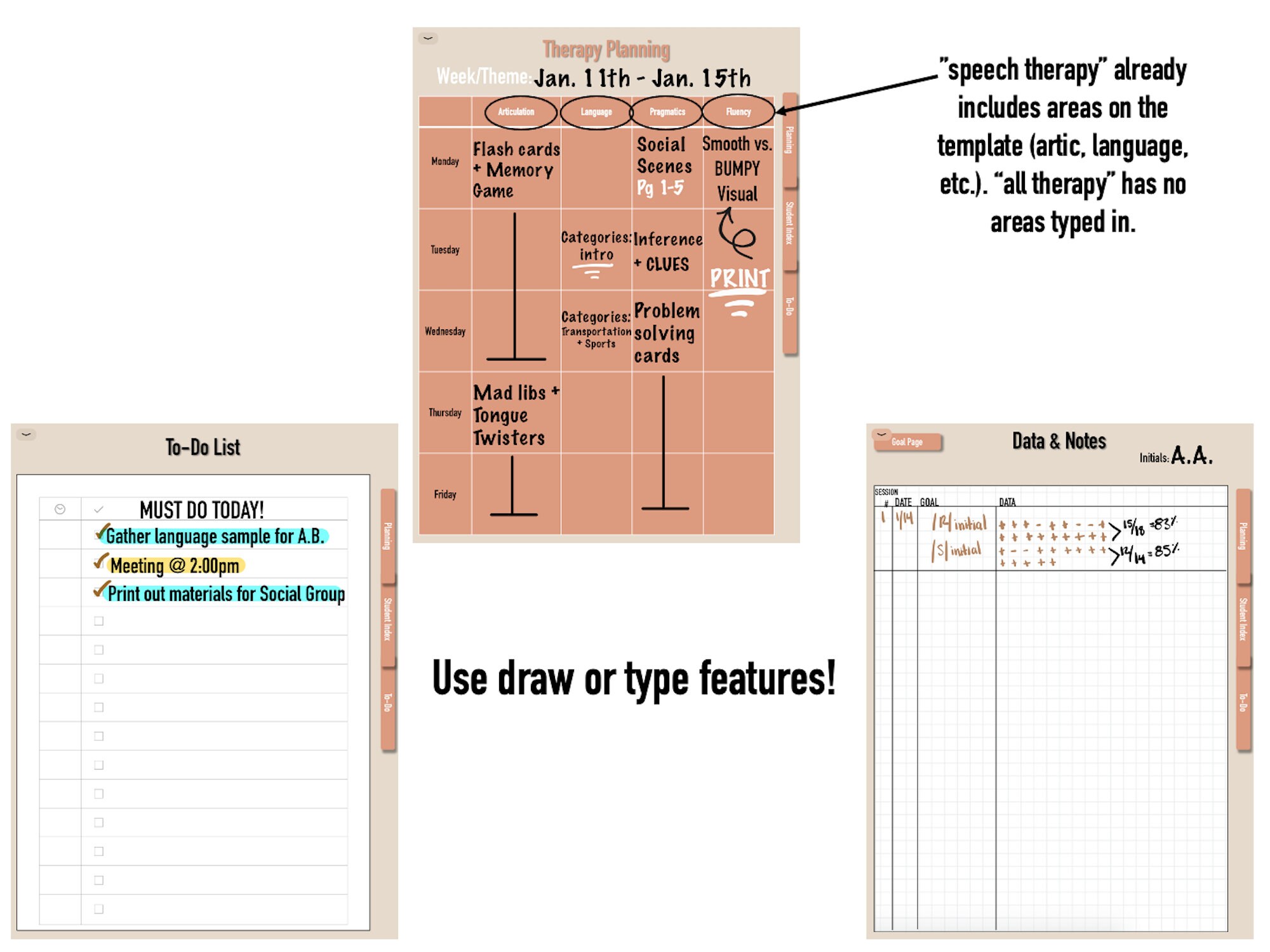 Speech, Occupational, Physical Therapy Planning, Goal, Data, and to Do ...