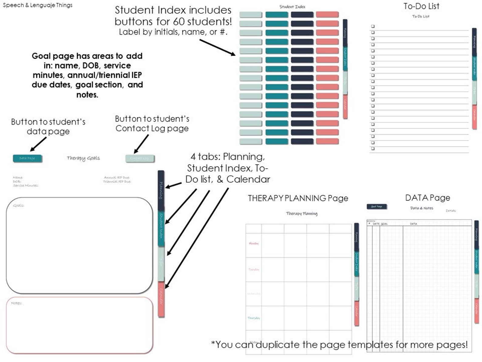 2023-2024 Speech Therapy Calendar, Planning, Goal, Data, and Contact ...