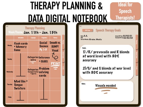 Speech Occupational Physical Therapy Planning Goal Data | Etsy