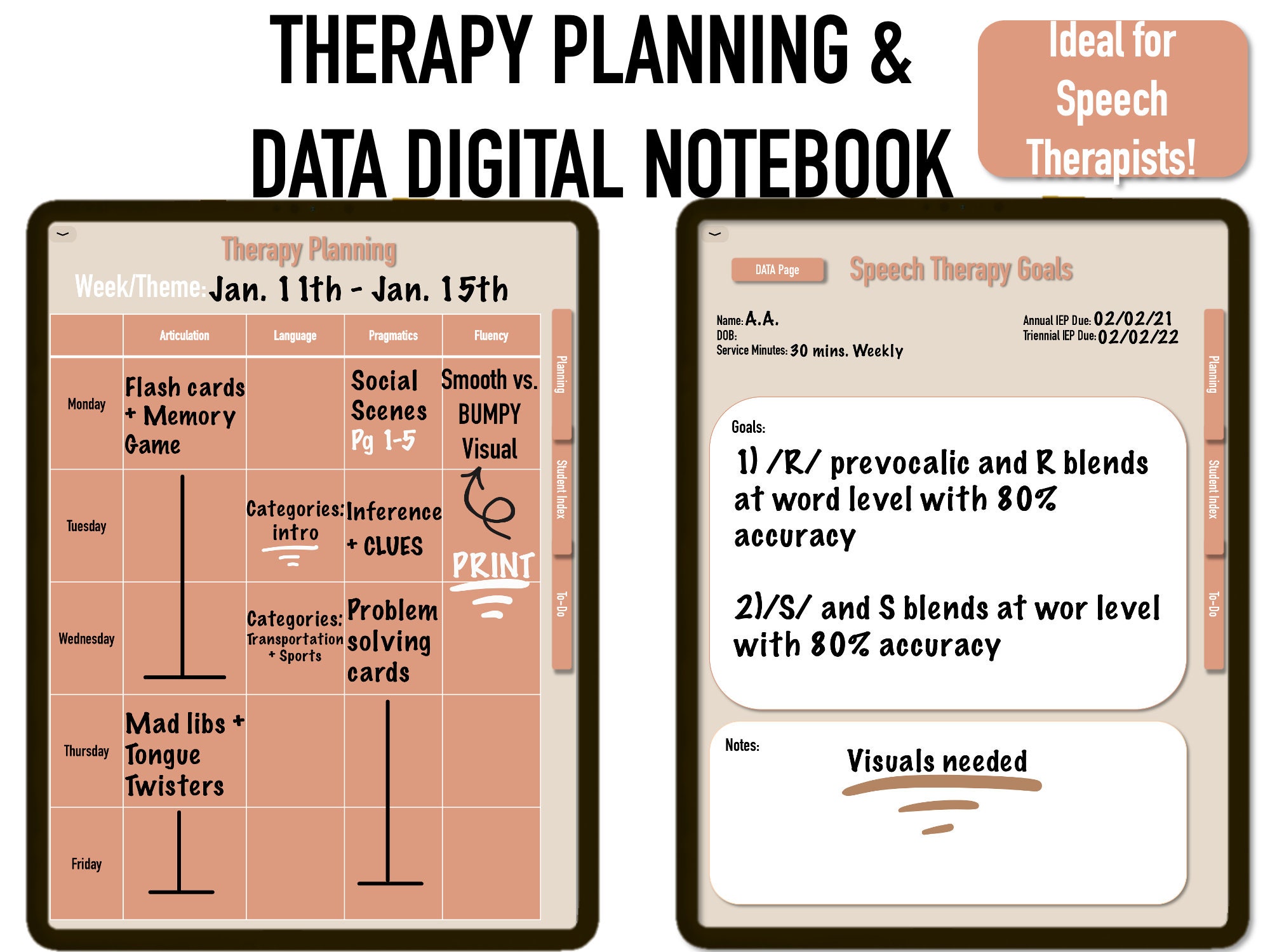 Speech, Occupational, Physical Therapy Planning, Goal, Data, and to Do ...