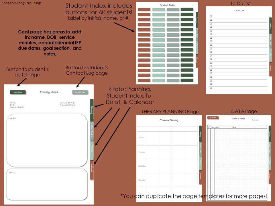 2023-2024 Speech Therapy Calendar, Planning, Goal, Data, and Contact ...