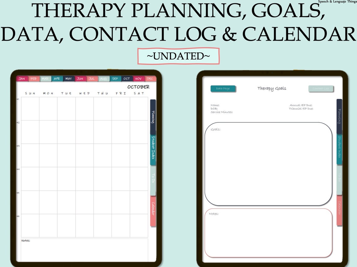 Speech Therapy Calendar, Planning, Goal, Data, Contact Log and to Do ...