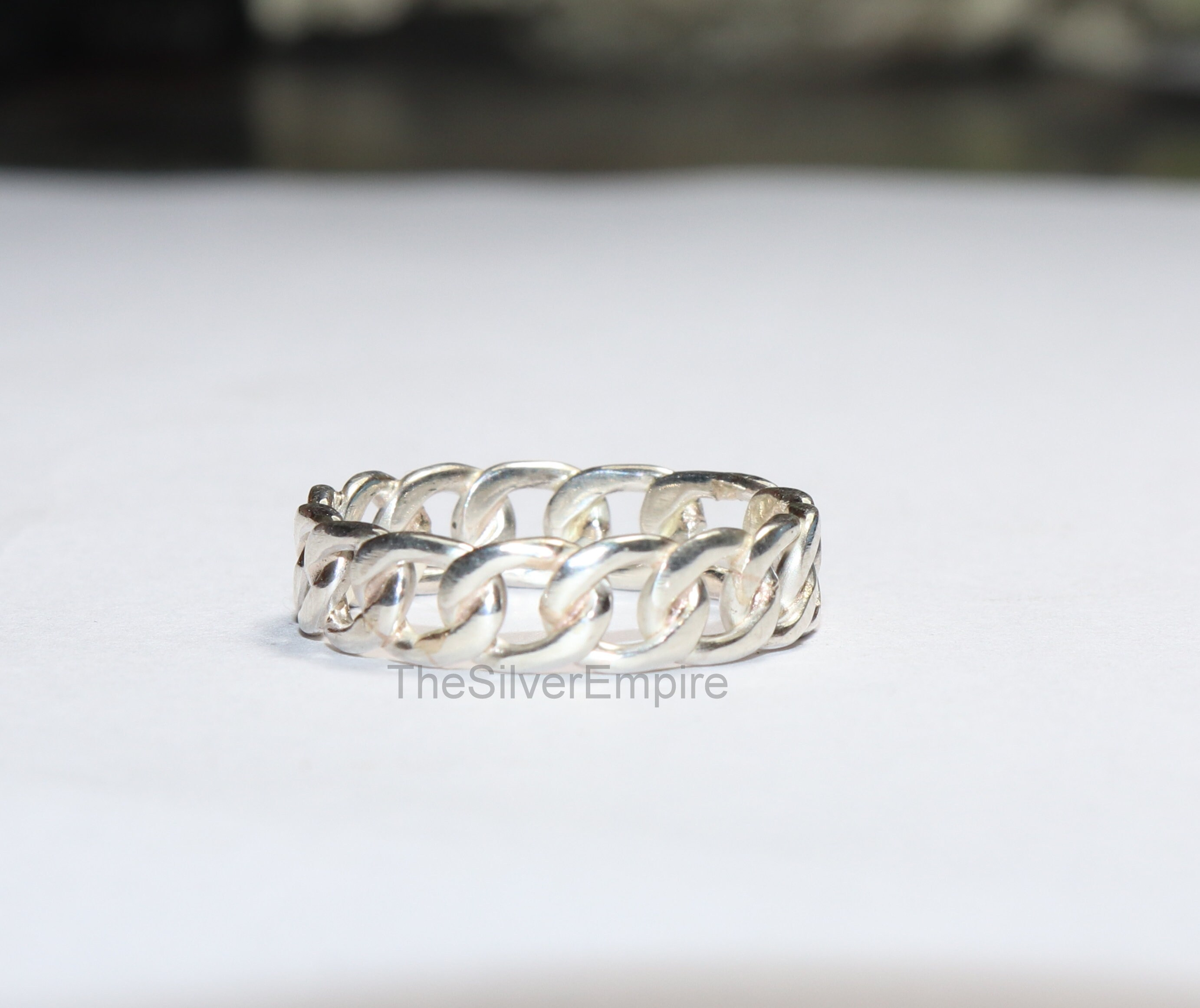 925 Sterling Silver Curb Chain Ring Polished Silver | Etsy