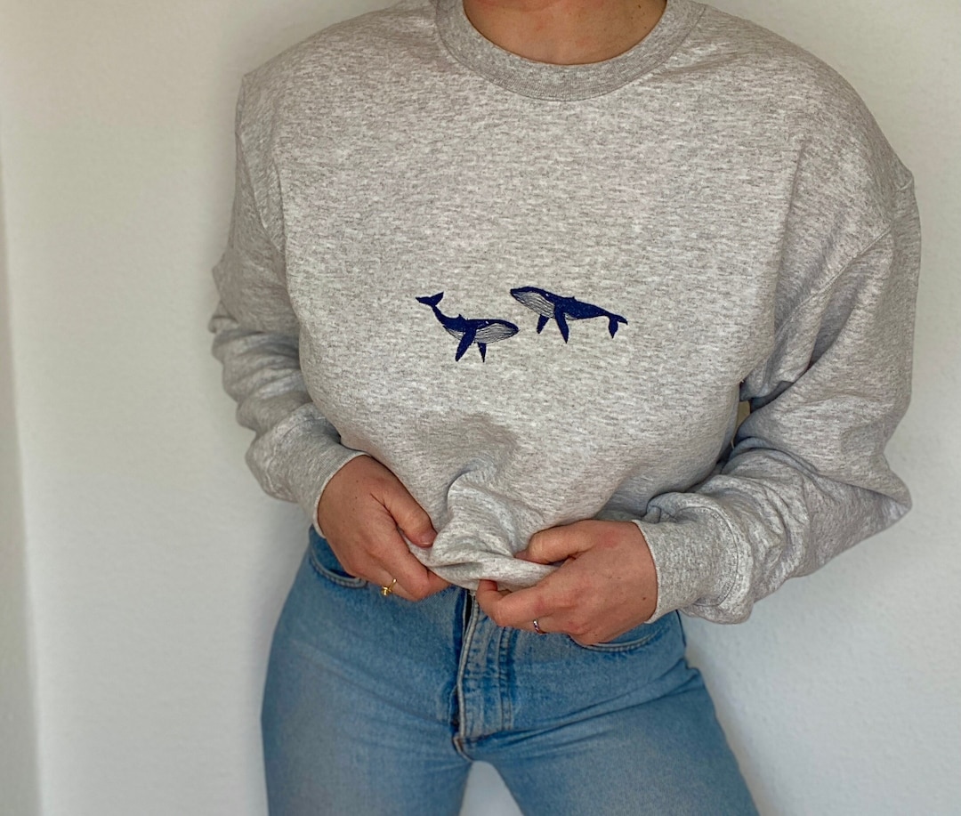 Whale Sweater/ Vintage Embroidered Sweatshirt/ Summer, Spring Sweater ...