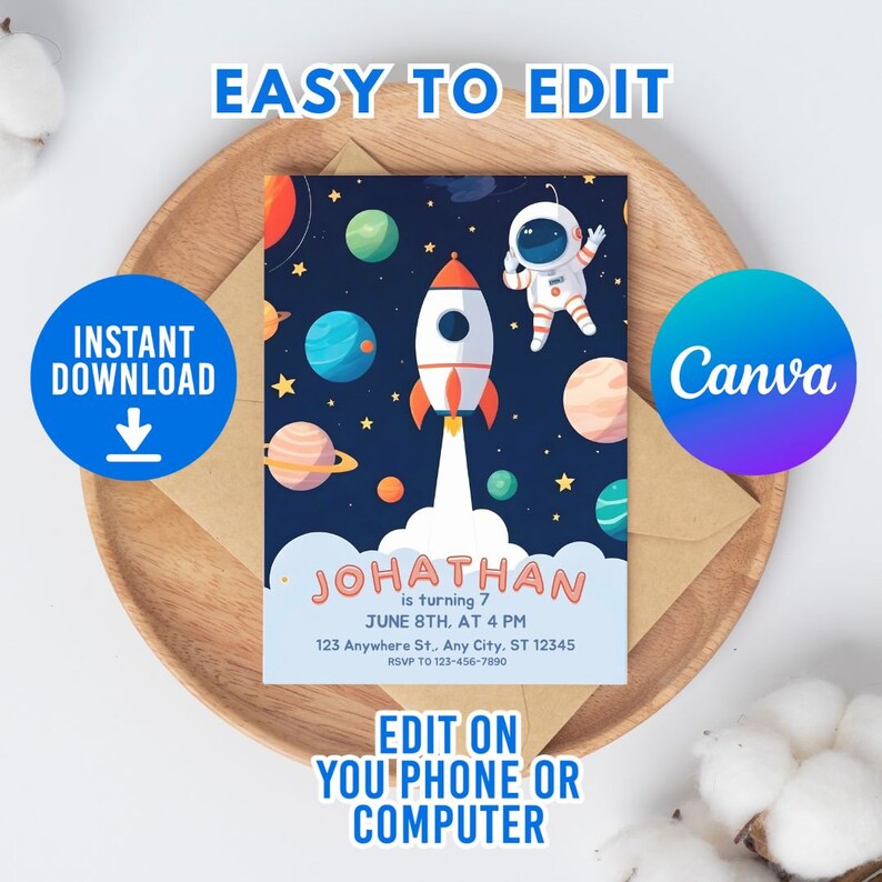 DIY Outer Space Watercolor Print Birthday Invitation. Pixel Invitation ...