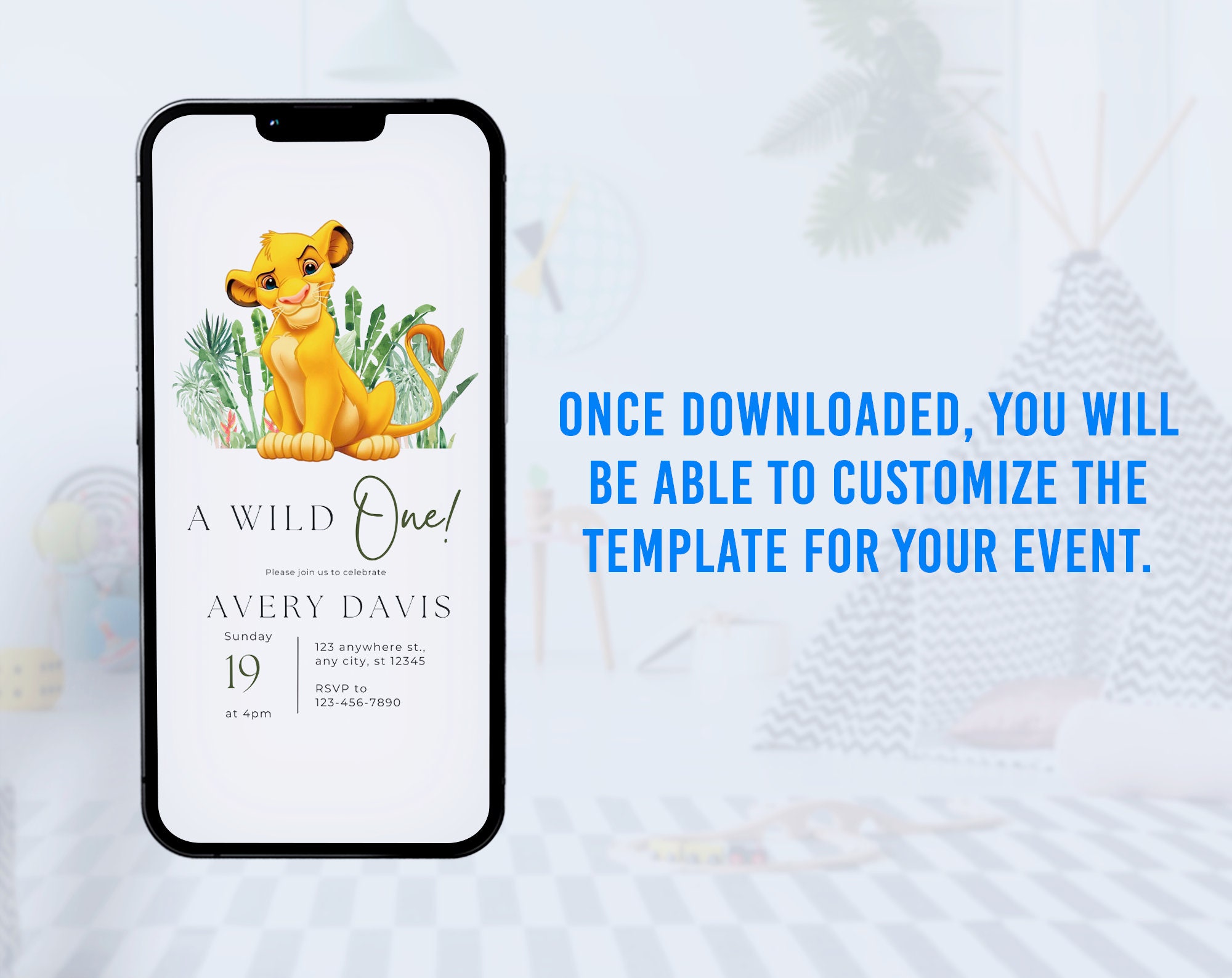 DIY Simba Birthday Invitation. Electronic Simba Birthday Invite. Simba ...