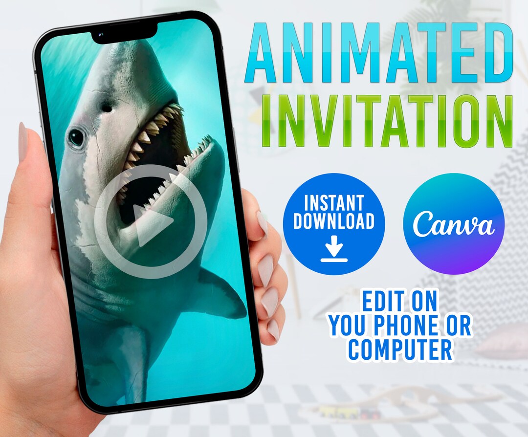DIY Shark Canva Invitation, Shark Video Invitation, Shark Birthday ...