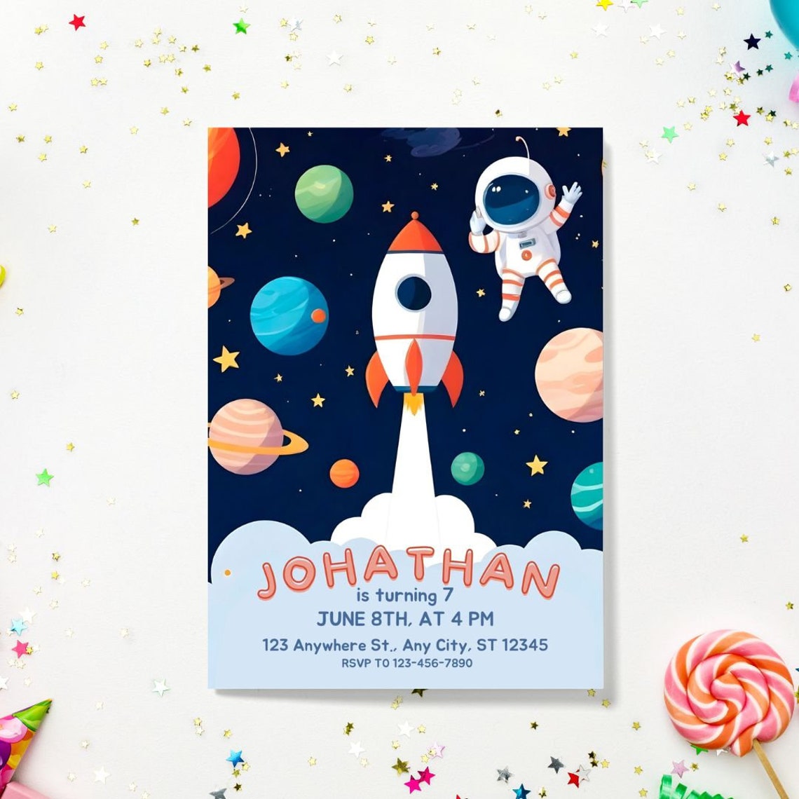 DIY Outer Space Watercolor Print Birthday Invitation. Pixel Invitation ...