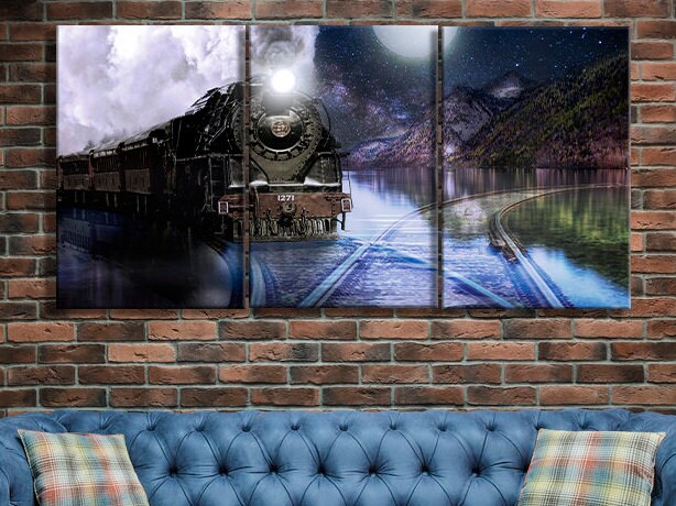 Trains in the Night Painting - Etsy