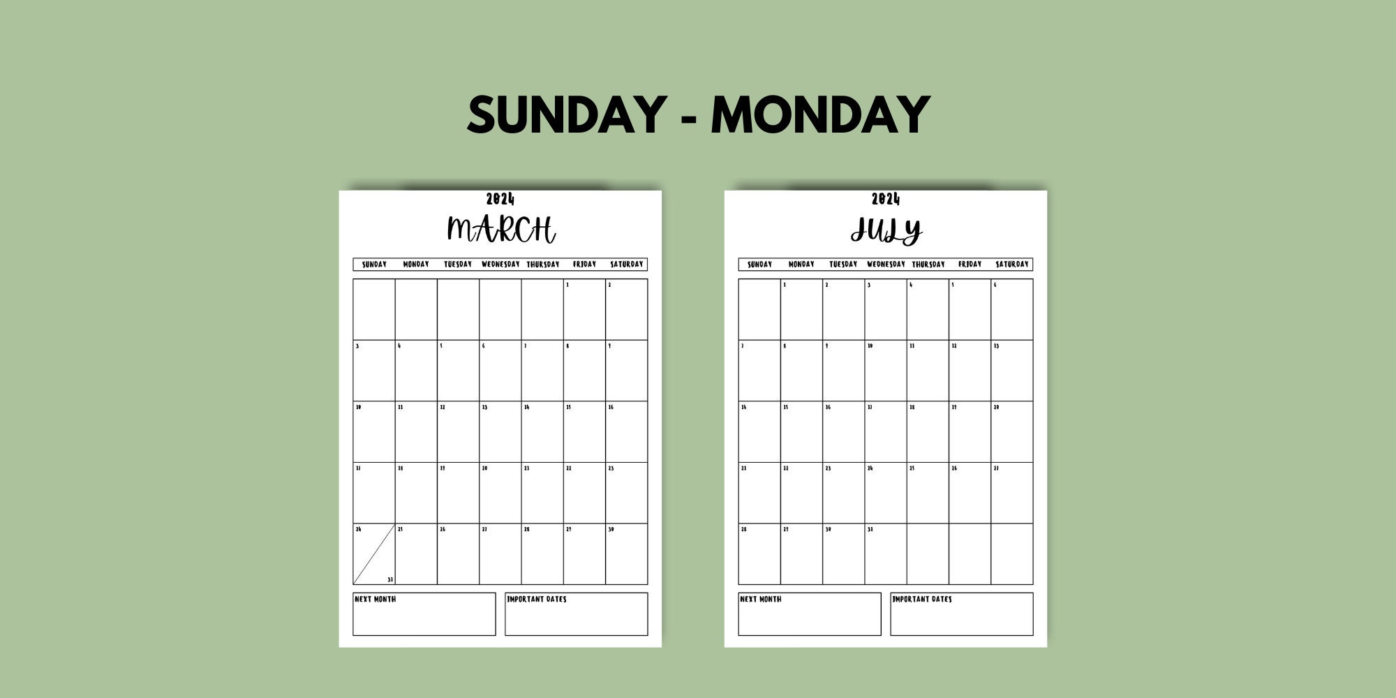 2023-2025 Handwritten Style Monthly Calendars Printable // Sunday ...