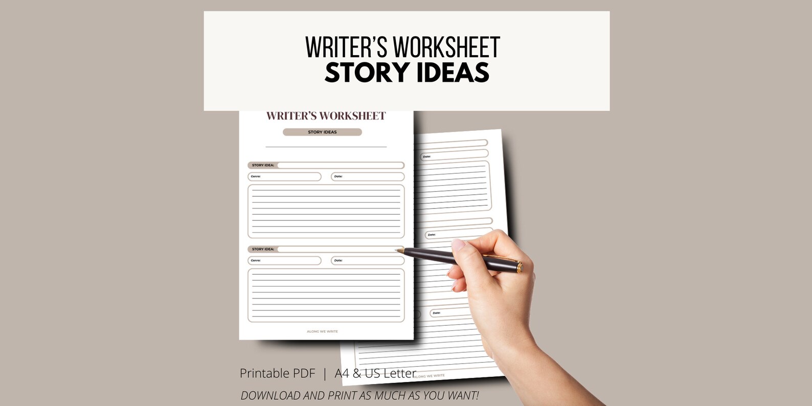 Printable Story Ideas Writer Worksheet // A4, US Letter // Printables ...