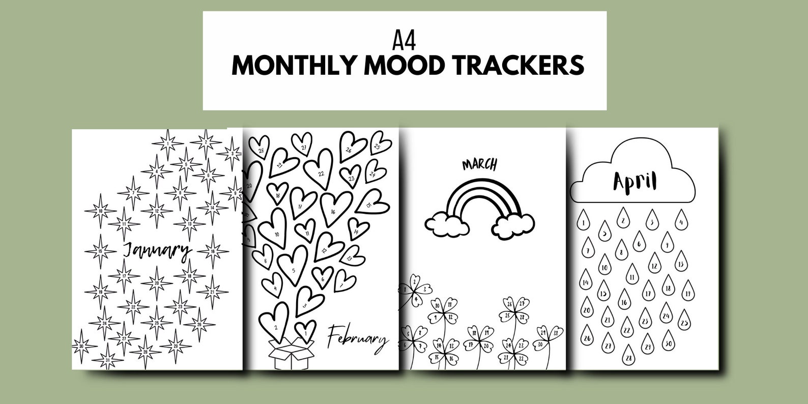 Printable Monthly Mood Trackers // A4 // Printable Mood Trackers ...