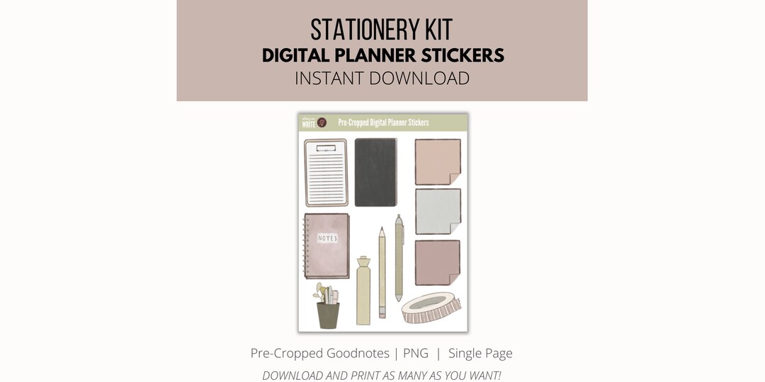Stationery Digital Planner Sticker Kit // Pre-cropped Goodnotes and PNG ...