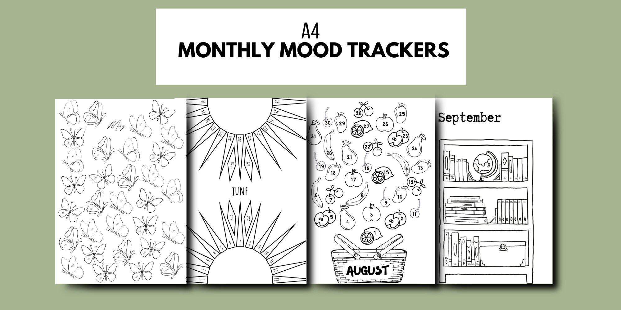Printable Monthly Mood Trackers // A4 // Printable Mood Trackers ...