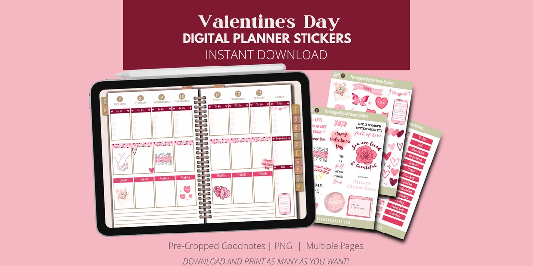 Valentine's Day Digital Planner Sticker Kit // Includes Pre-cropped ...
