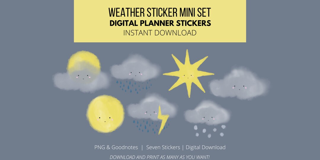 Weather Icon Digital Planner Stickers Mini Kit // Pre Cropped for ...