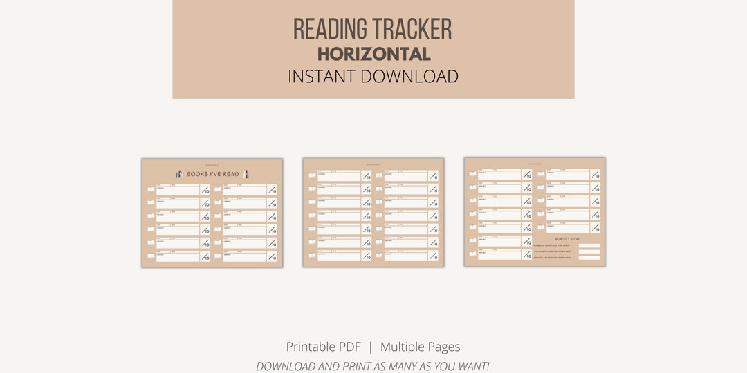 Horizontal Reading Tracker Printable // Reading Tracker Digital ...