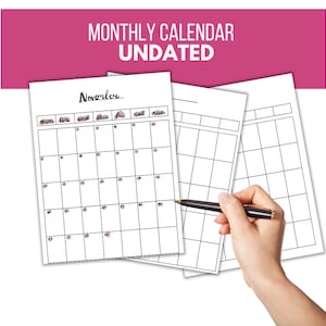 Blank Undated Calendar Printable // Vertical Monthly Calendar // A3, A4 ...