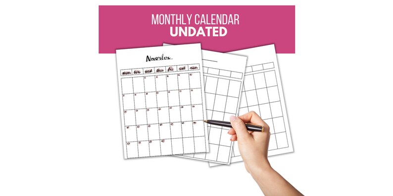 Blank Undated Calendar Printable // Vertical Monthly Calendar // A3, A4 ...