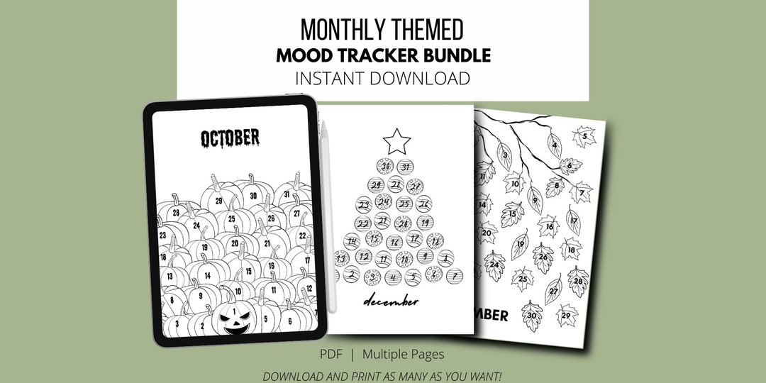 Printable Monthly Mood Trackers // A4 // Printable Mood Trackers ...