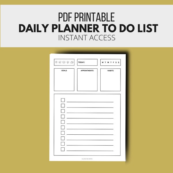 Daily Planner to Do List Printable // Daily to Do List // One Page ...