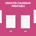 Blank Undated Calendar Printable // Vertical Monthly Calendar // A3, A4 ...