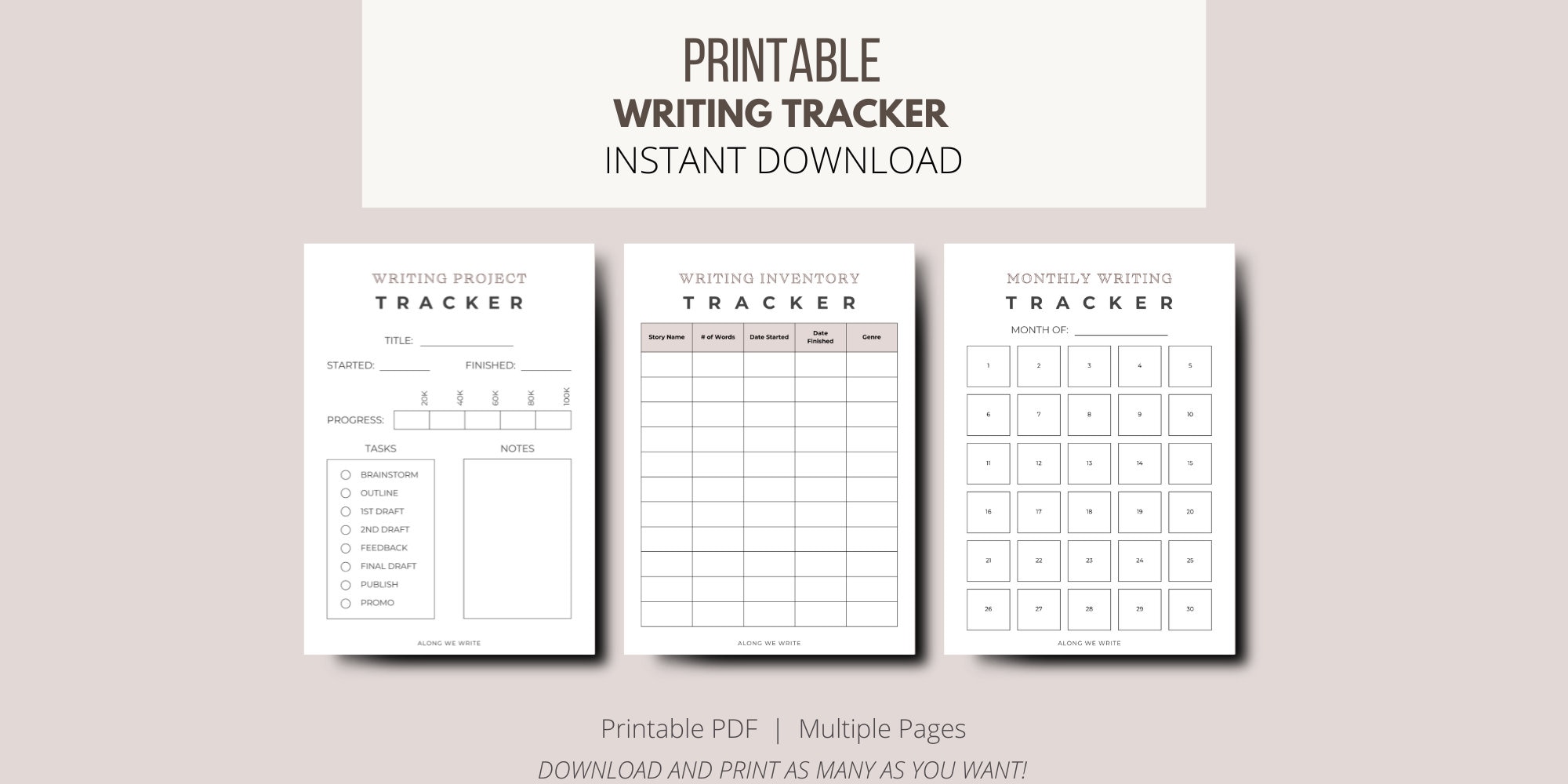 Writing Tracker Printable // A4, US Letter // Printables for Writers ...