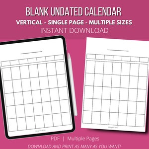 Blank Undated Calendar Printable // Vertical Monthly Calendar // A3, A4 ...