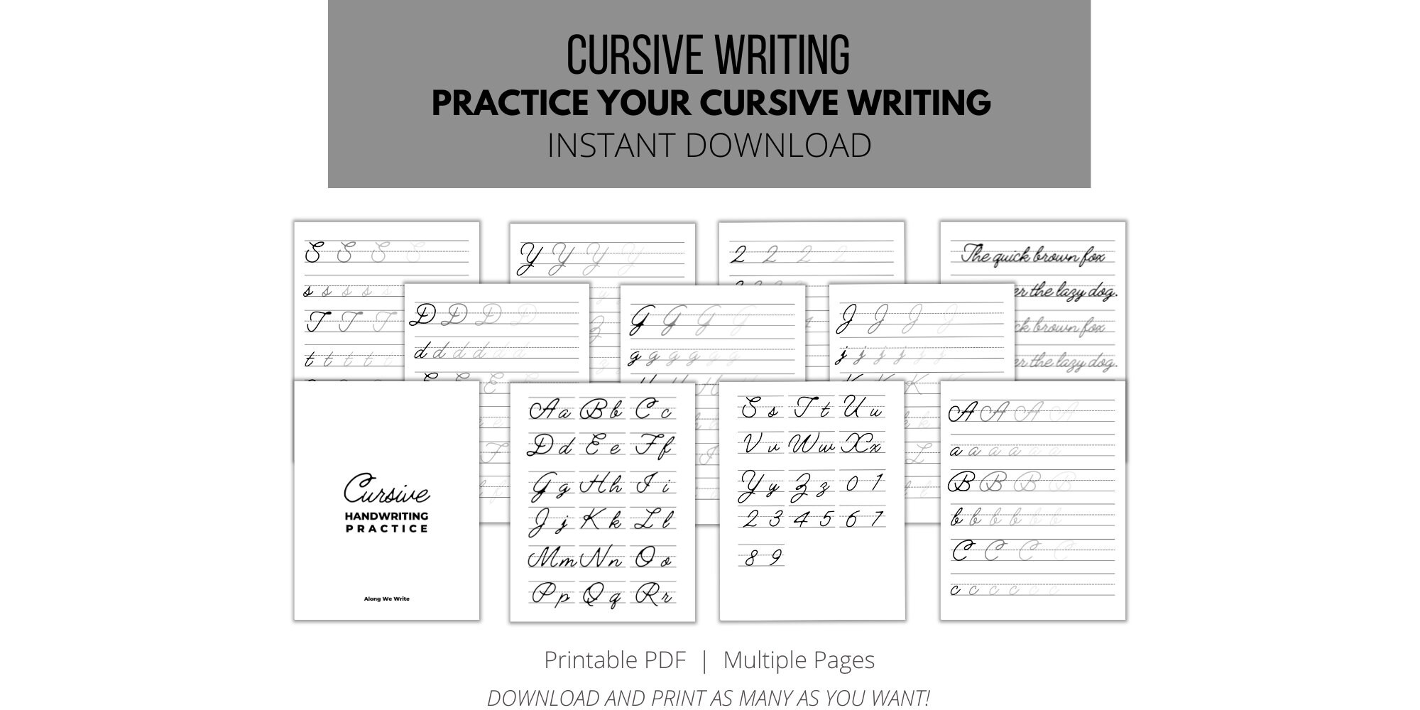 Cursive Handwriting Practice Printable PDF - Etsy