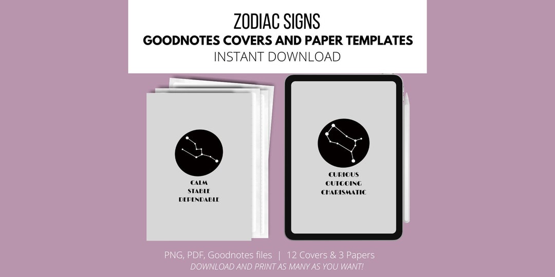 Zodiac Signs Covers for Goodnotes With Paper Templates // Covers for ...