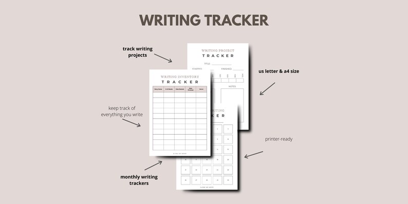 Writing Tracker Printable // A4, US Letter // Printables for Writers ...