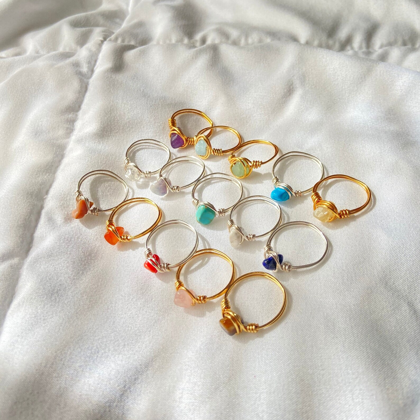 Wire Wrapped Gemstone Rings Natural Bead - Etsy