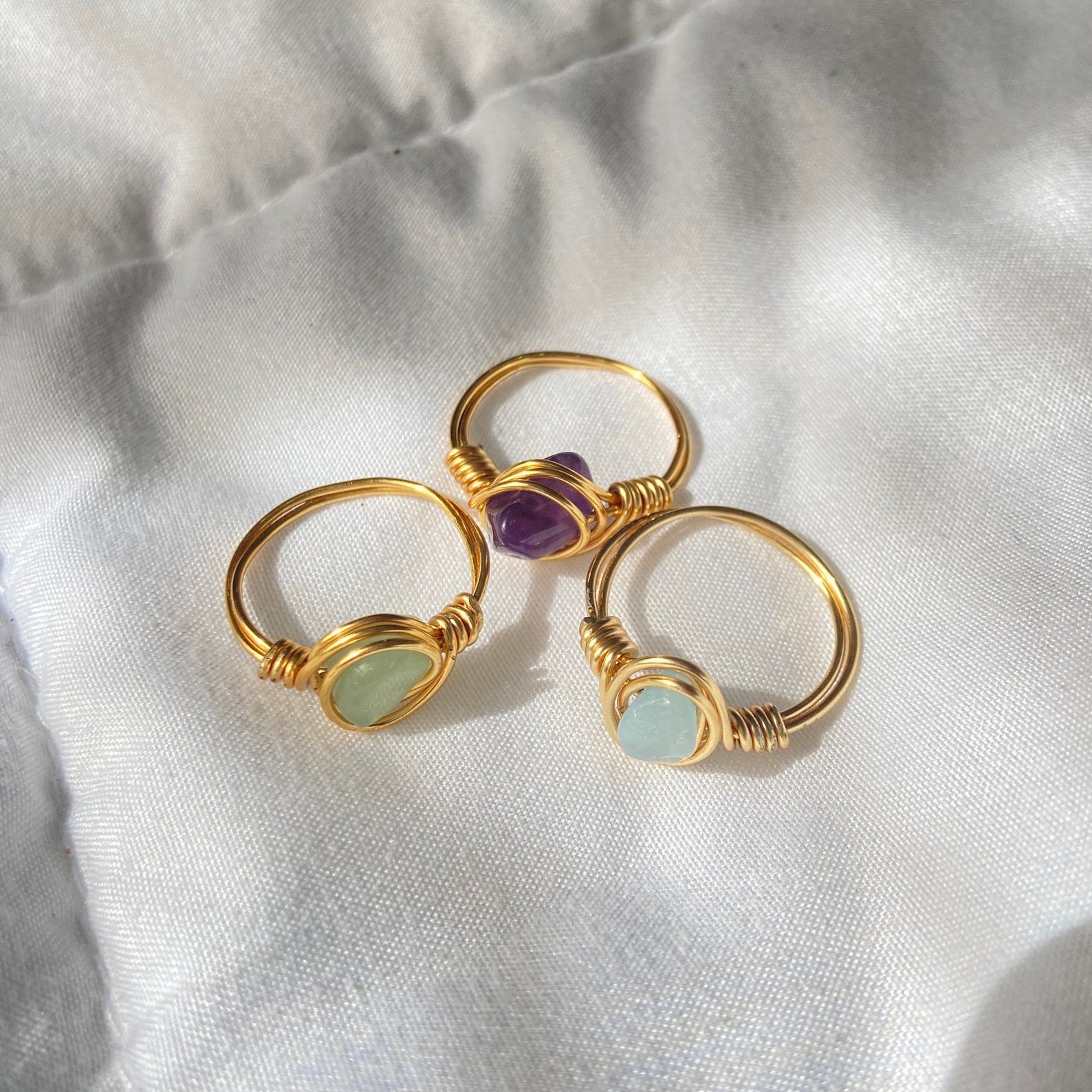 Wire Wrapped Gemstone Rings Natural Bead - Etsy