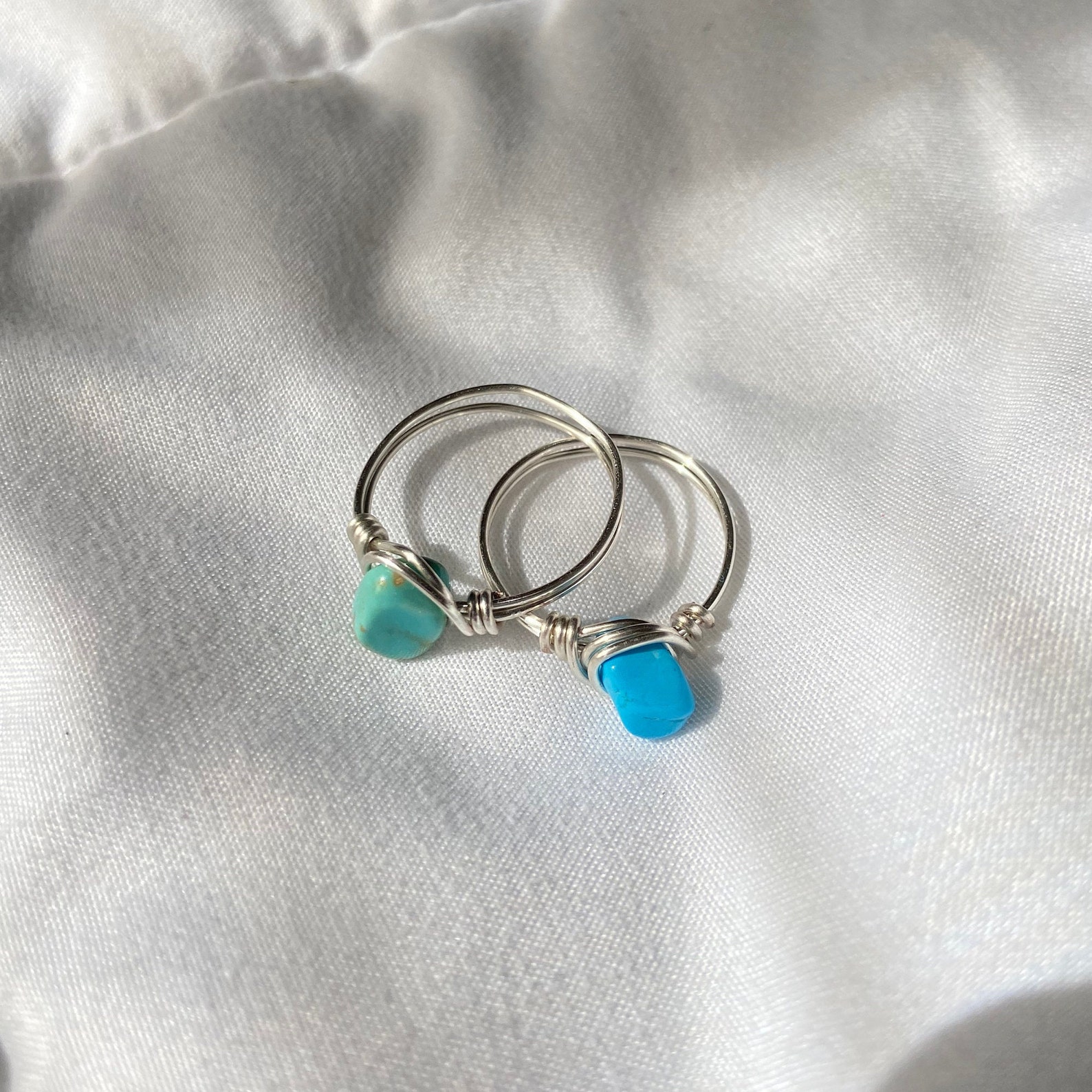 Wire Wrapped Gemstone Rings Natural Bead - Etsy
