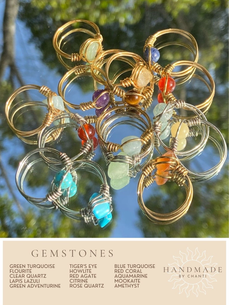 Wire Wrapped Gemstone Rings Natural Bead | Etsy