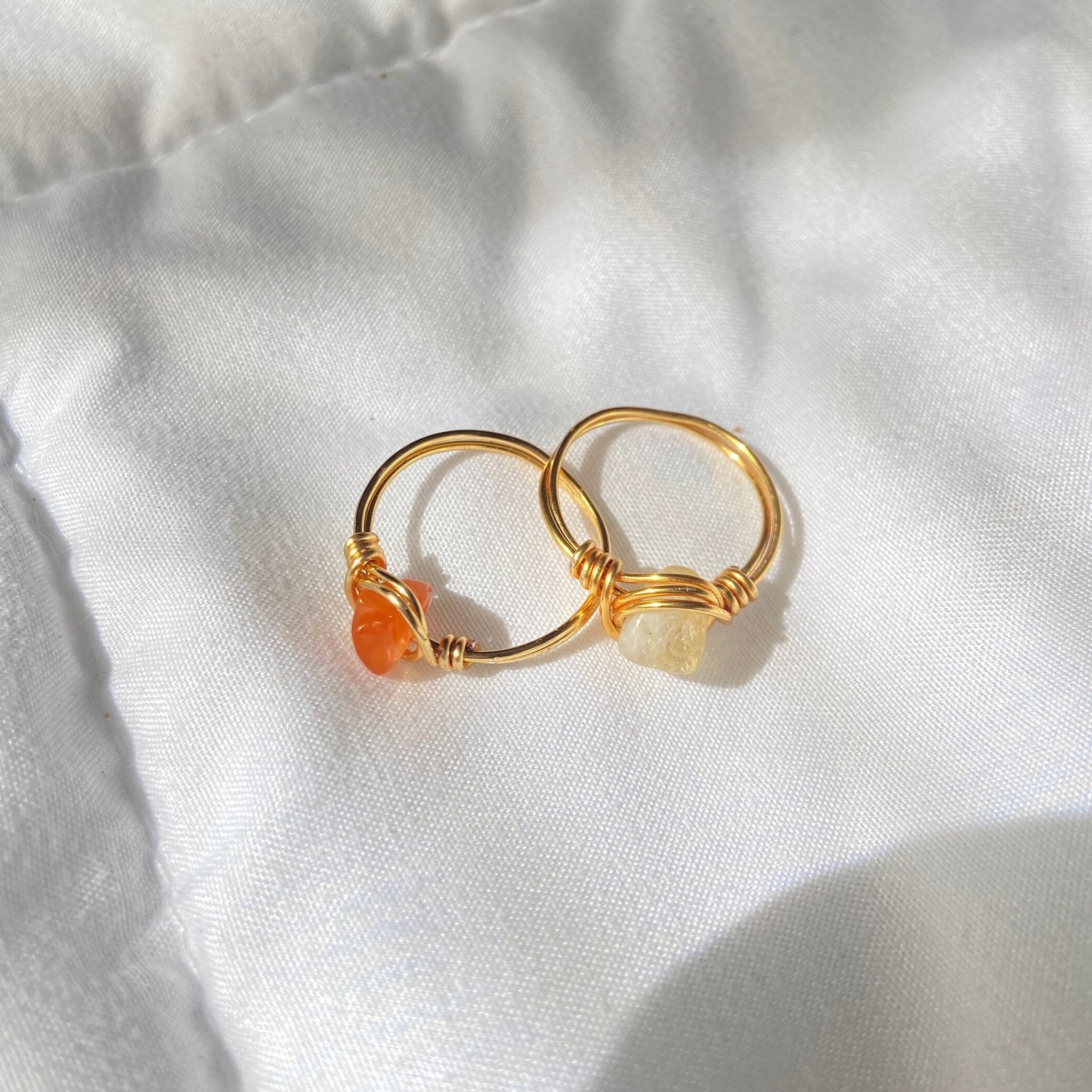 Wire Wrapped Gemstone Rings Natural Bead - Etsy